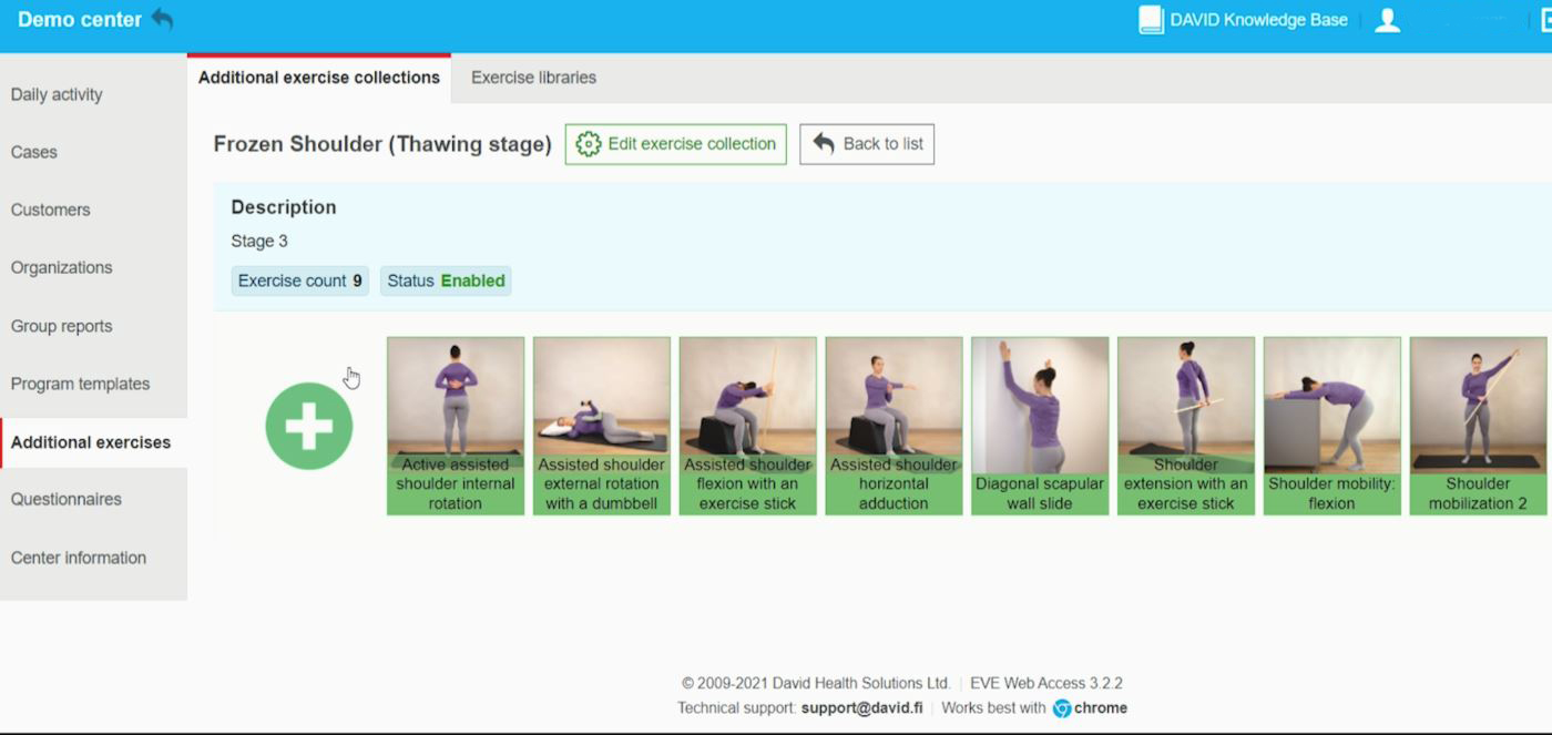 Improvements & Modules for EVE musculoskeletal rehabilitation software
