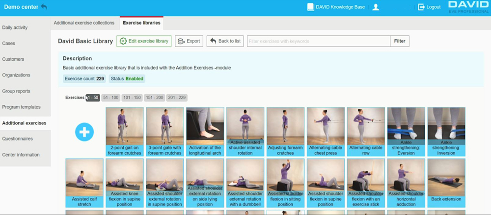 Improvements & Modules for EVE musculoskeletal rehabilitation software